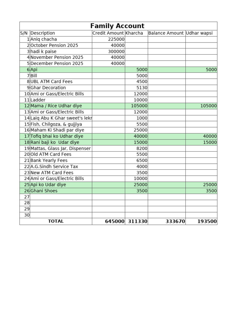 Family Account Summary and Transactions | PDF