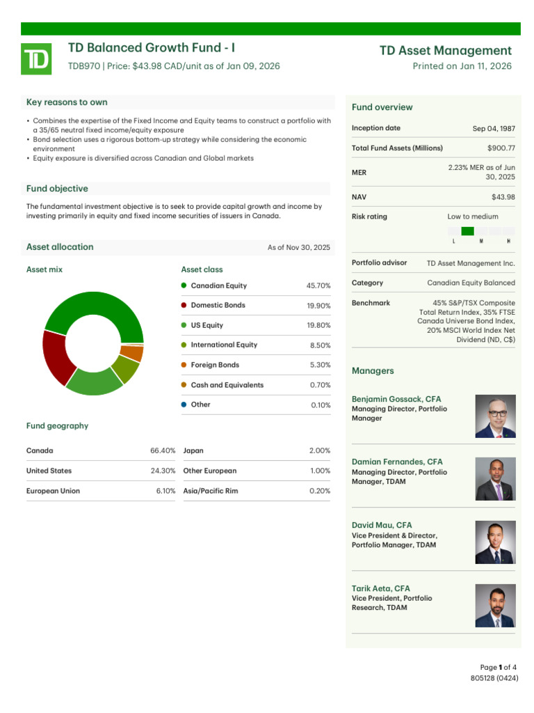 TD Balanced Growth Fund Overview | PDF | Investment Fund | Dow Jones ...
