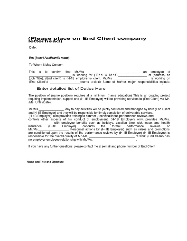 Client Letter Sample | PDF | H 1 B Visa | Employment