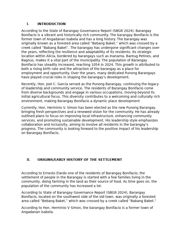 Barangay Bonifacio: History and Growth | PDF