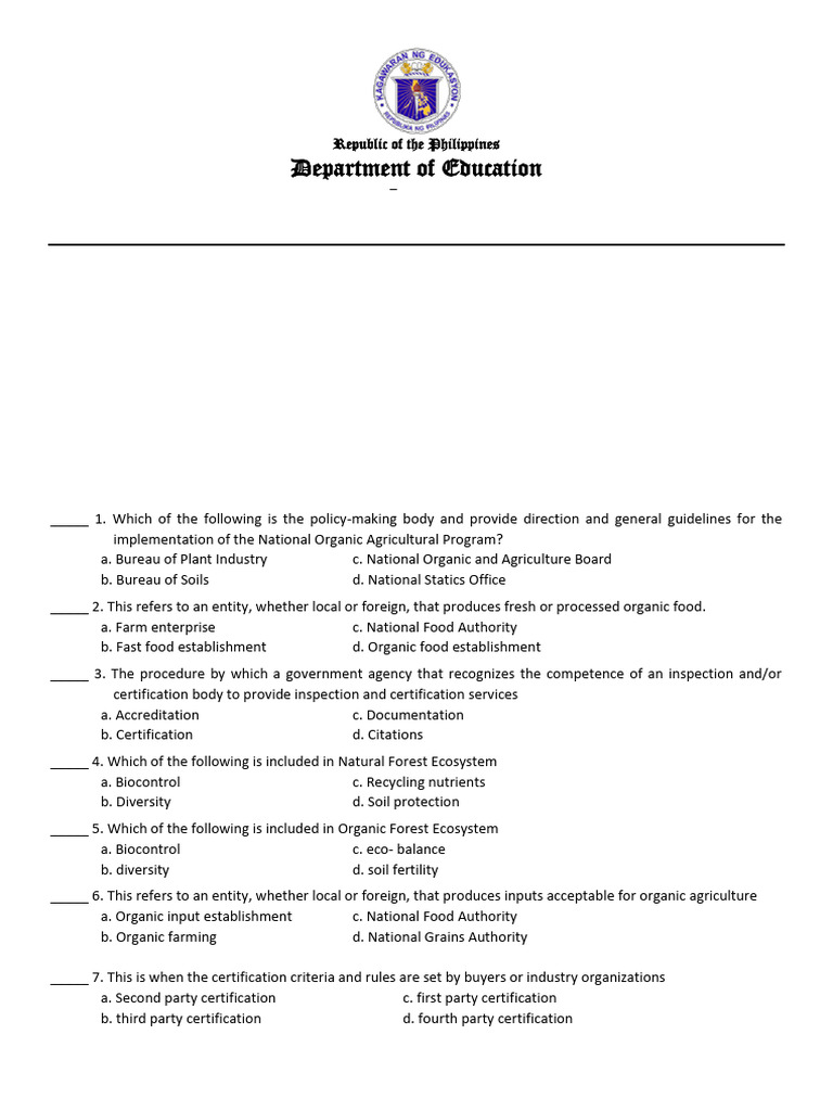 2nd Quarter_test Paper in Tle_rfs | PDF | Organic Farming | Agriculture