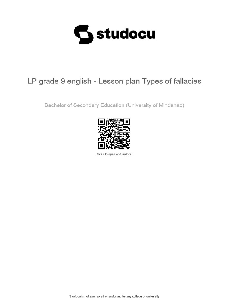 Lp Grade 9 English Lesson Plan on Types of Fallacies in Detail | PDF ...