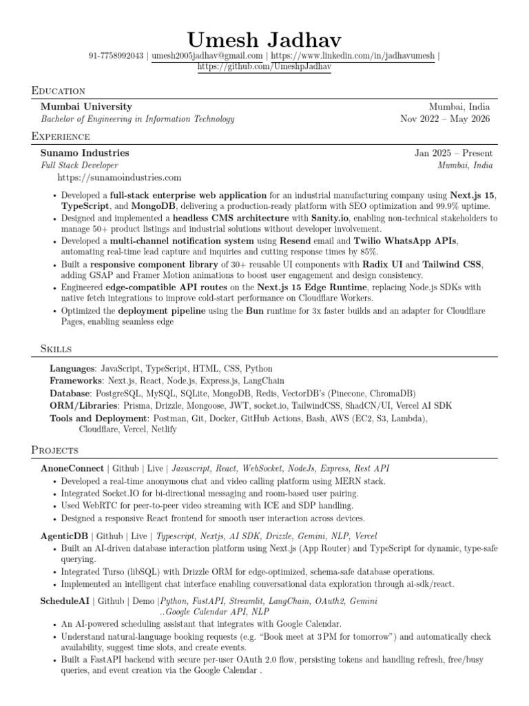 Umesh Jadhav Resume (1) (1) | PDF | Information Technology | Computing
