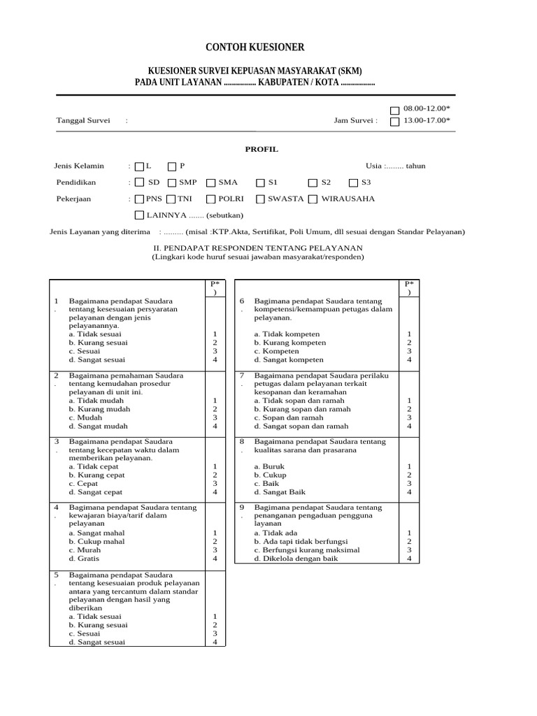 Contoh Kuesioner SKM | PDF