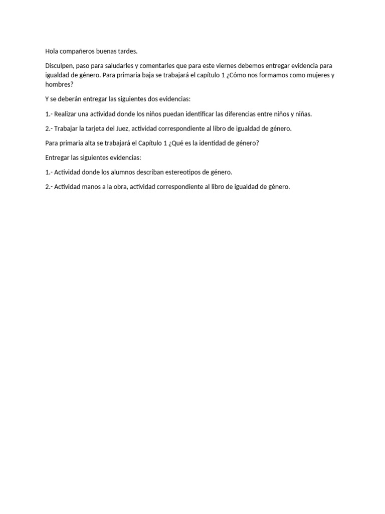 Explicación Actividades Igualdad de Género | PDF