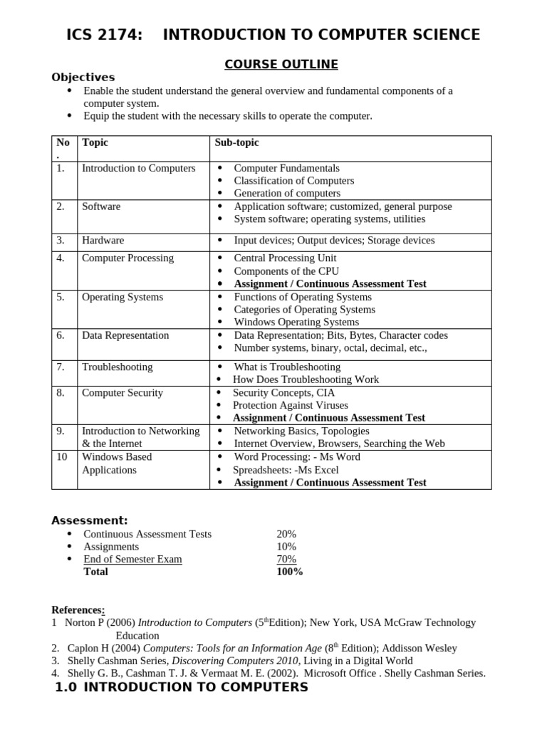 Introduction to Computer Science Course | PDF | Computer Data Storage ...