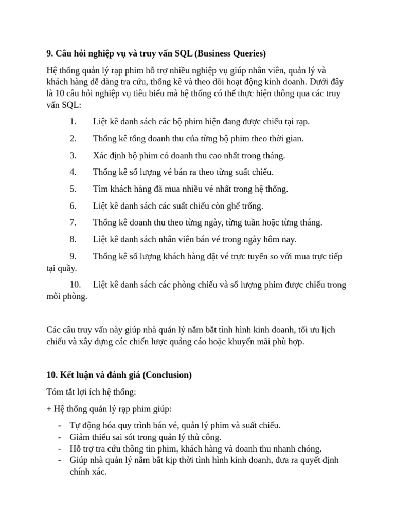 9. Câu hỏi nghiệp vụ và truy vấn SQL (Business Queries) | PDF