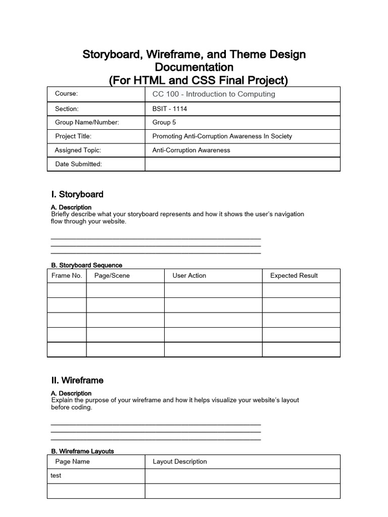 Storyboard Wireframe Template | PDF | Page Layout | Computing