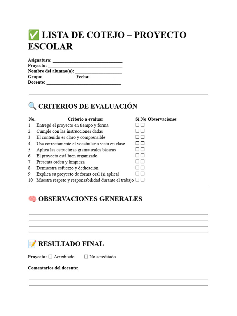 Lista de Cotejo | PDF