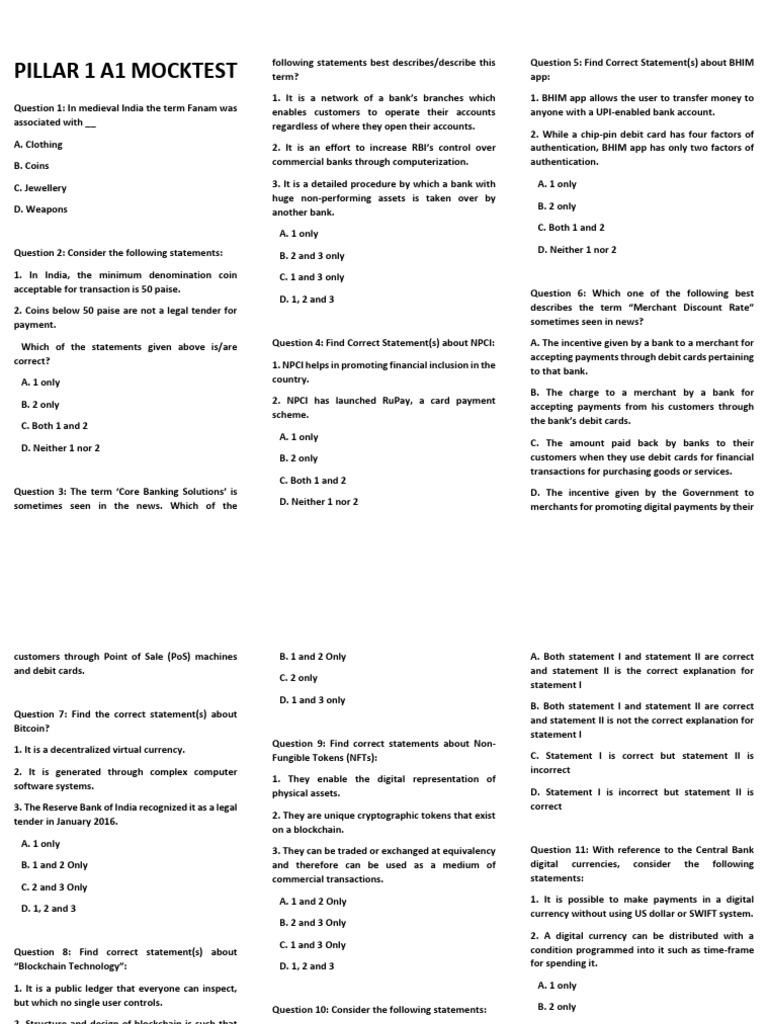 Pillar 1 Mock Test | PDF