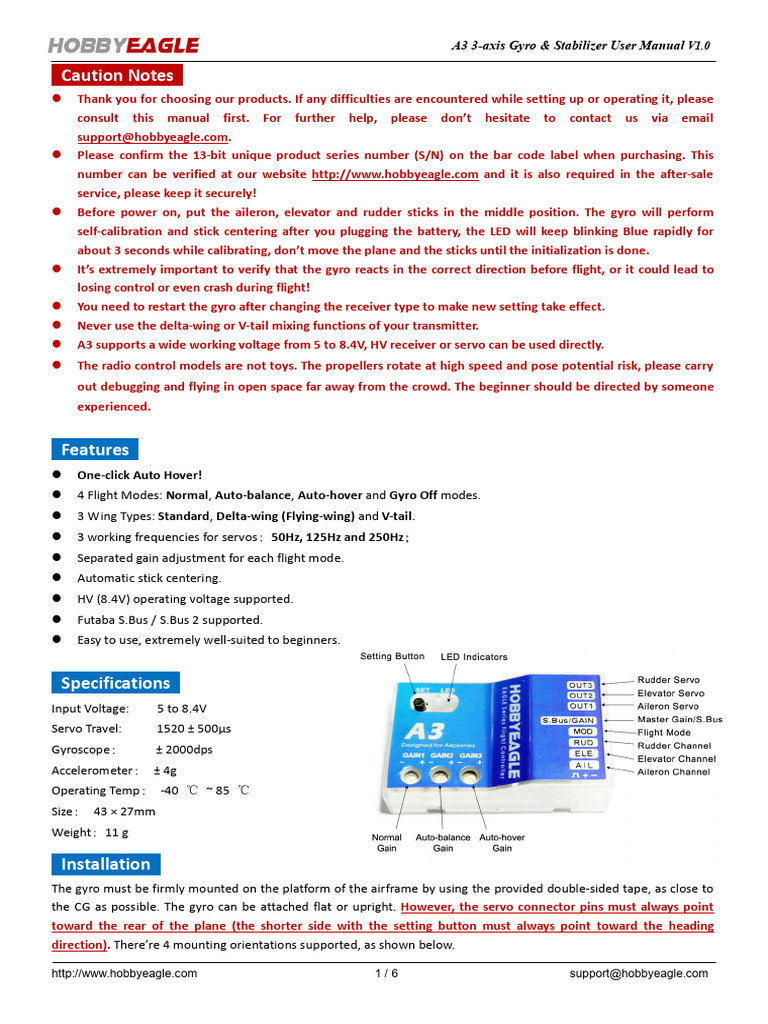 A3 Gyro & Stabilizer User Manual | PDF