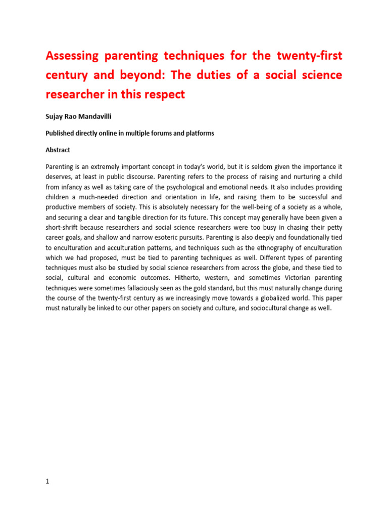 Sujay Rao Mandavilli Parenting Techniques for the Twenty-first Century ...