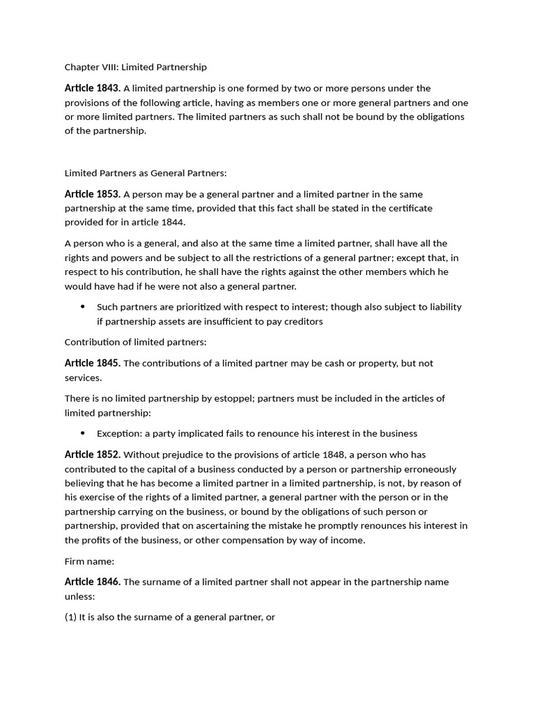 Understanding Limited Partnerships: Key Articles | PDF | Limited ...