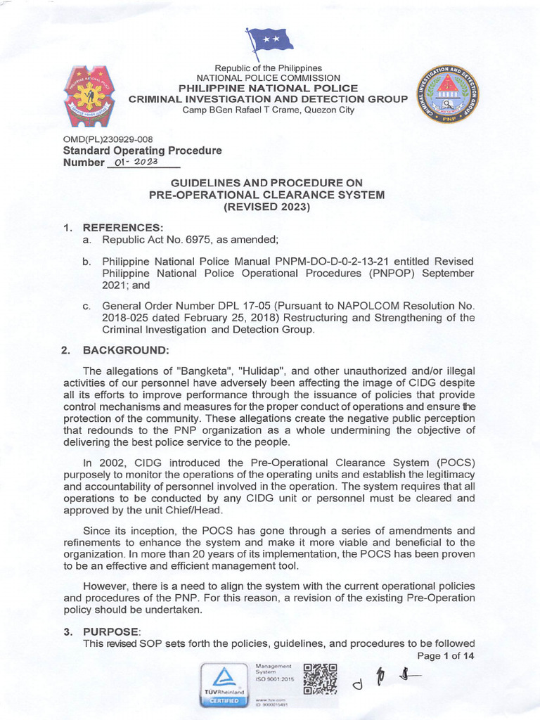 Signed Copy of SOP Guidelines and Procedure On Pre Operational ...