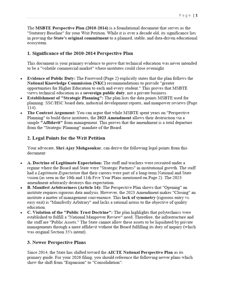 Significance of Perspective Plan for Adv Mohgaonkar | PDF