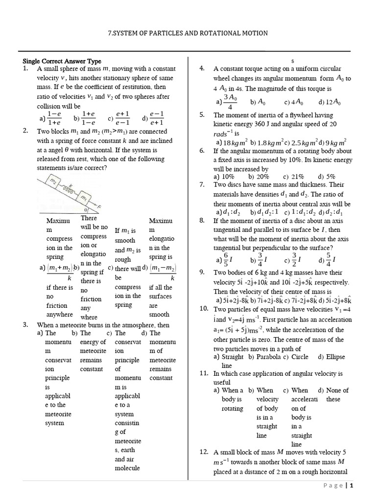 System of Particles & Rotational Motion Quiz | PDF | Rotation Around A ...