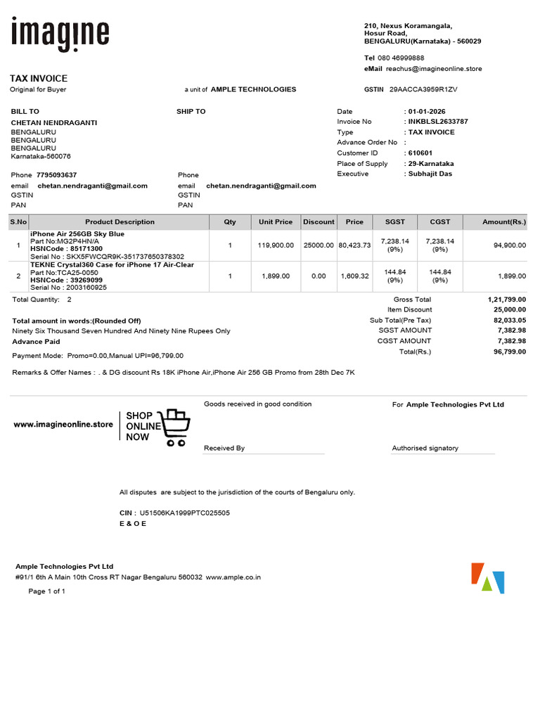SL33787 | PDF | Invoice | I Phone