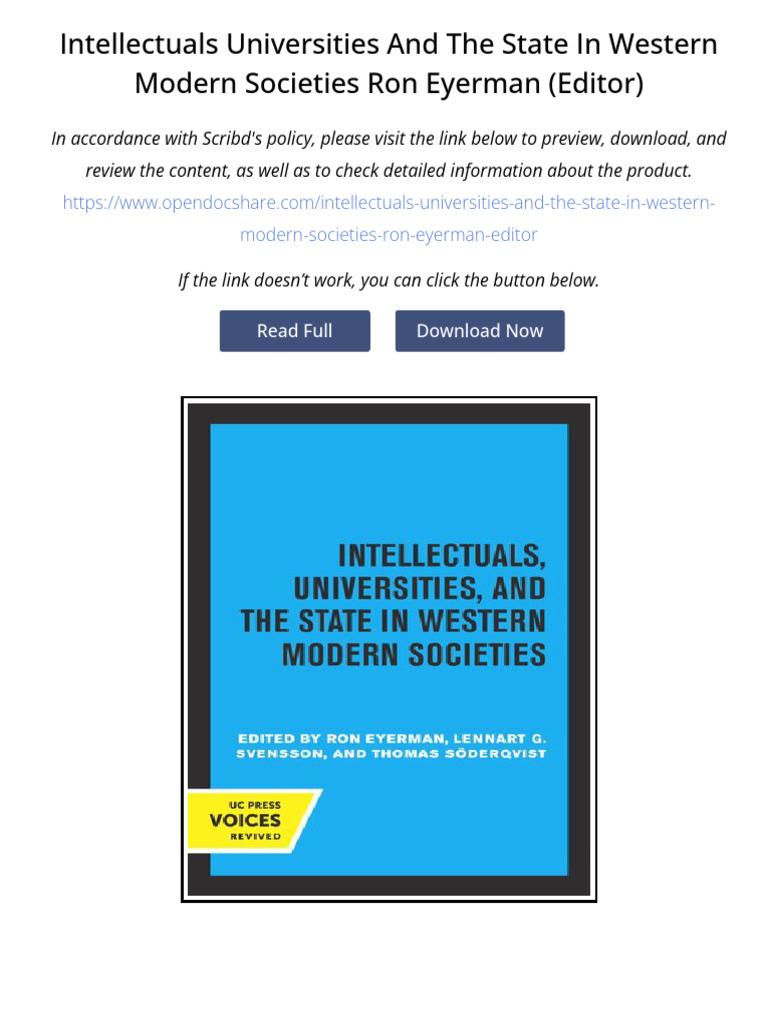 Intellectuals Universities and the State in Western Modern Societies ...