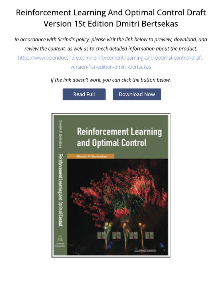 Reinforcement learning and Optimal Control Draft version 1st Edition ...