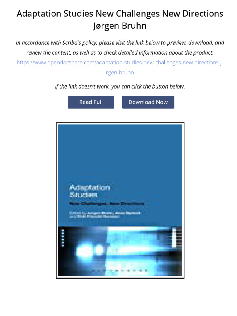 Adaptation Studies New Challenges New Directions Jørgen Bruhn | PDF ...