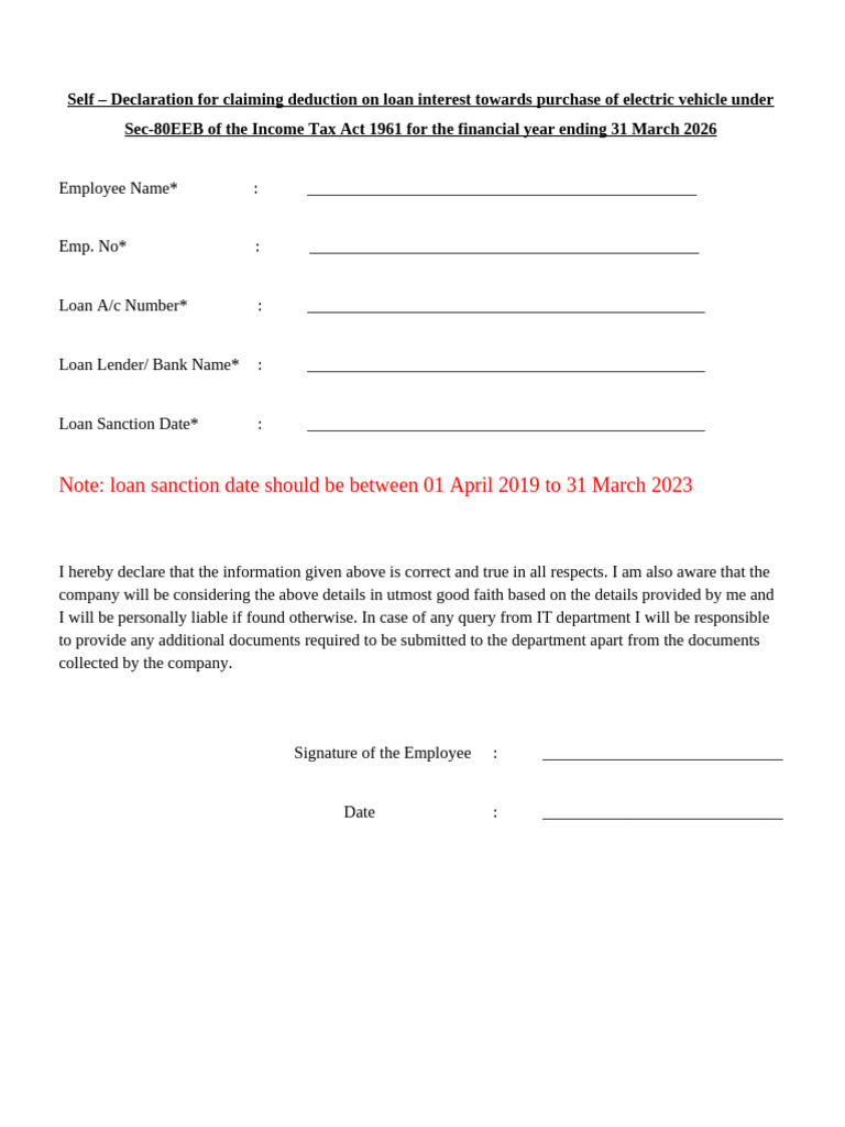 Self Declaration Format for 80EEB | PDF
