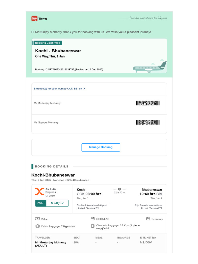 Air India Express Booking Confirmation | PDF | Fee | Identity Document