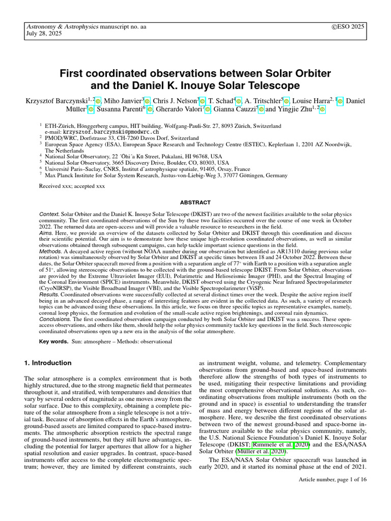 First Coordinated Observations Between Solar Orbiter and the Danier K ...