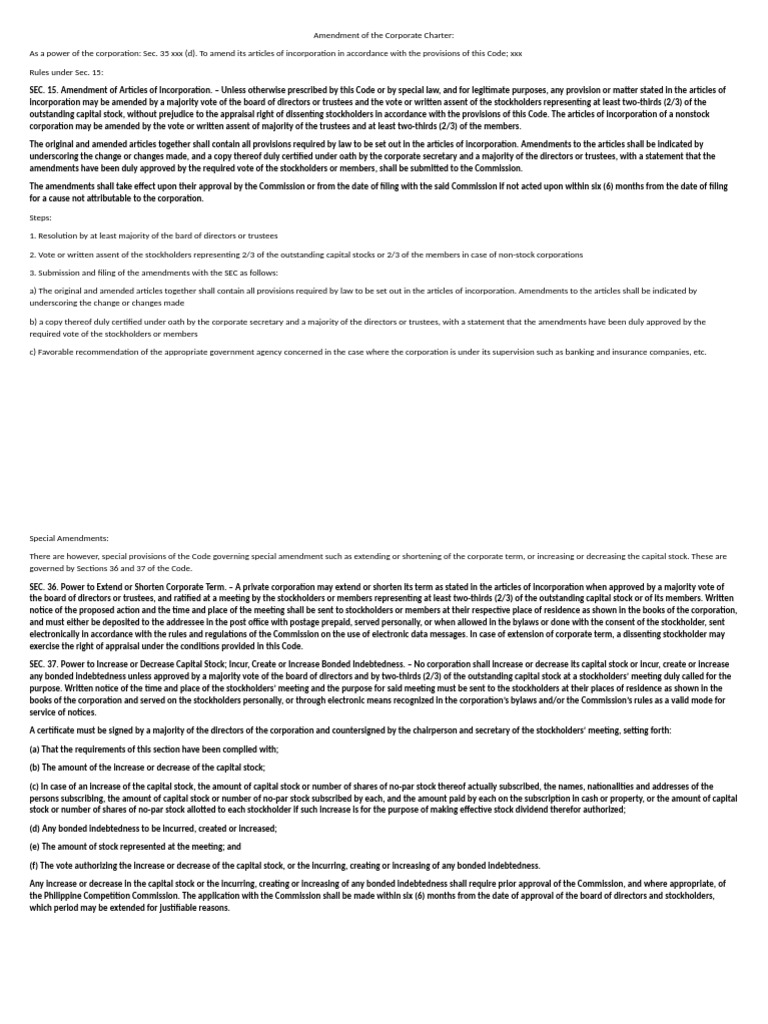 Corporate Charter Amendment Guidelines | PDF | Corporations | Articles ...