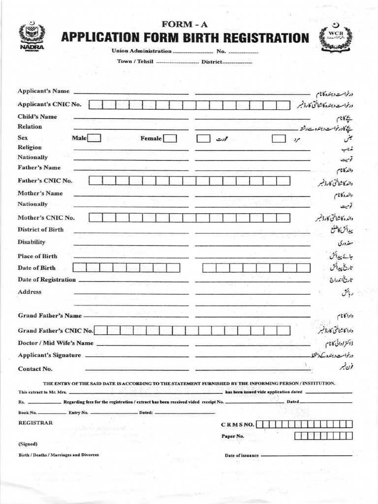 Birth Registration Application Form | PDF