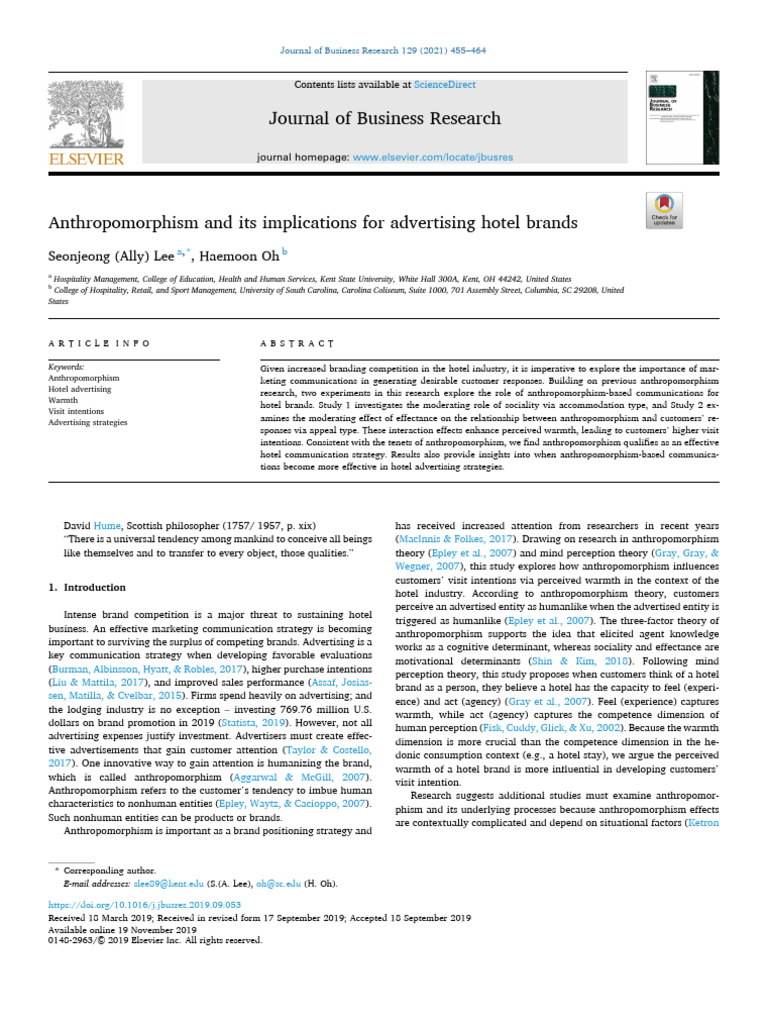 Anthropomorphism in Hotel Advertising | PDF | Brand | Anthropomorphism