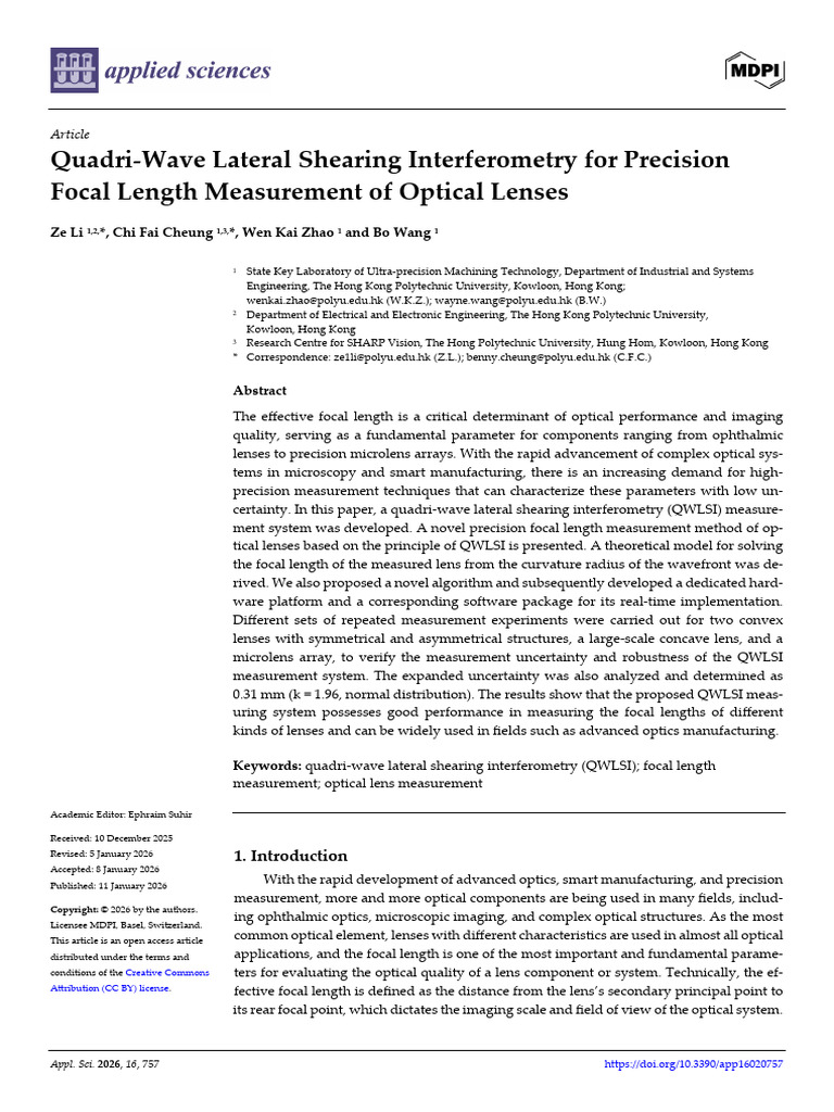 Precision Focal Length Measurement Using QWLSI | PDF | Interferometry ...