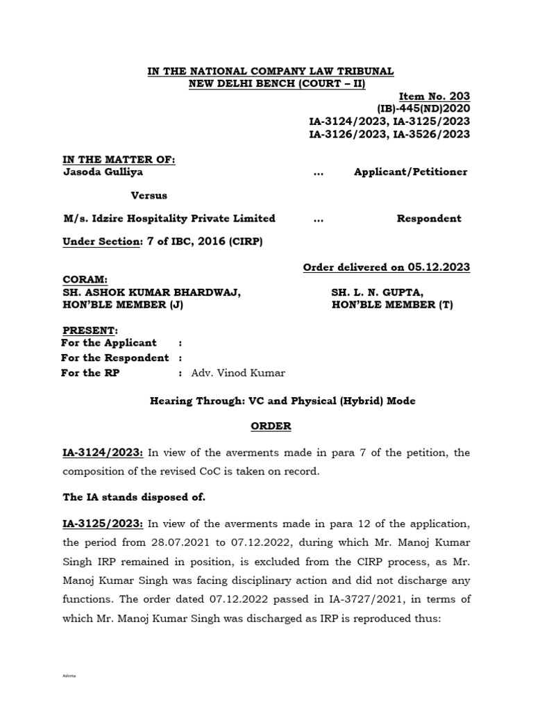 NCLT Order (IBBI Circular) | PDF | Bankruptcy | Bankruptcy In The ...