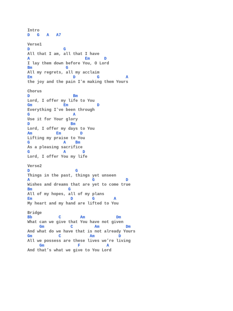 I Offer My Life Lyrics and Chords | PDF
