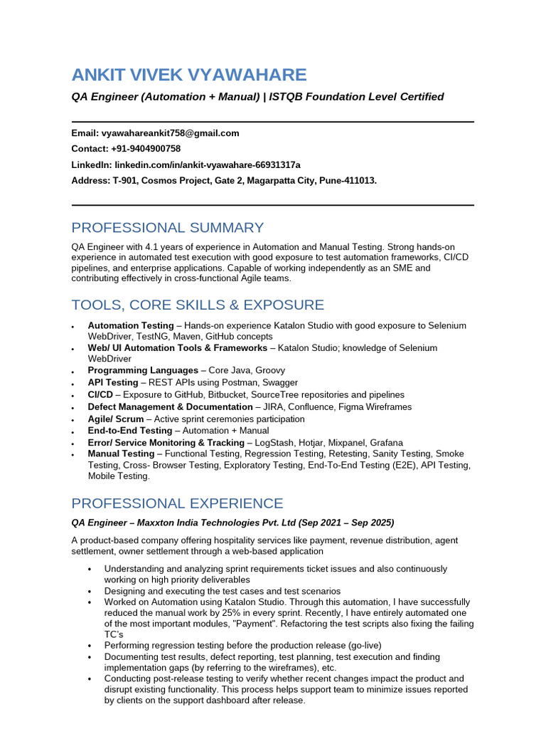 CV AnkitV QA Engineer Maxxton ISTQB Certified Immediate Joiner.pdf ...