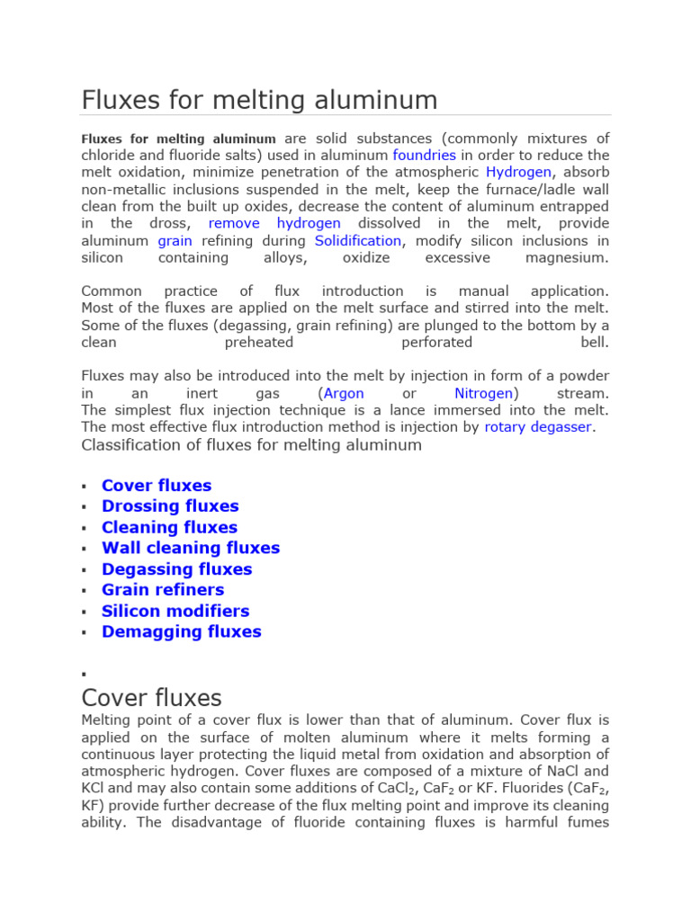 Aluminum Melting Fluxes Explained | PDF | Aluminium | Magnesium
