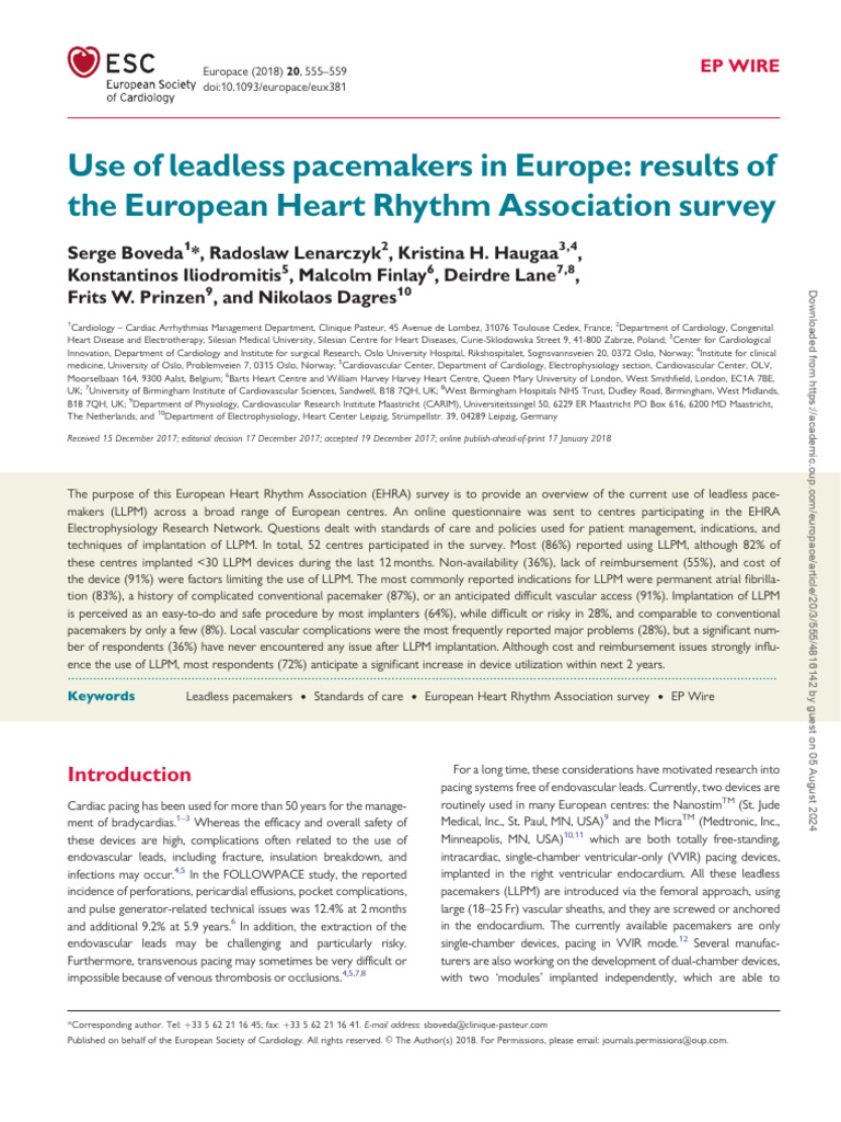 Use of Leadless Pacemaker | PDF | Cardiac Electrophysiology | Surgery