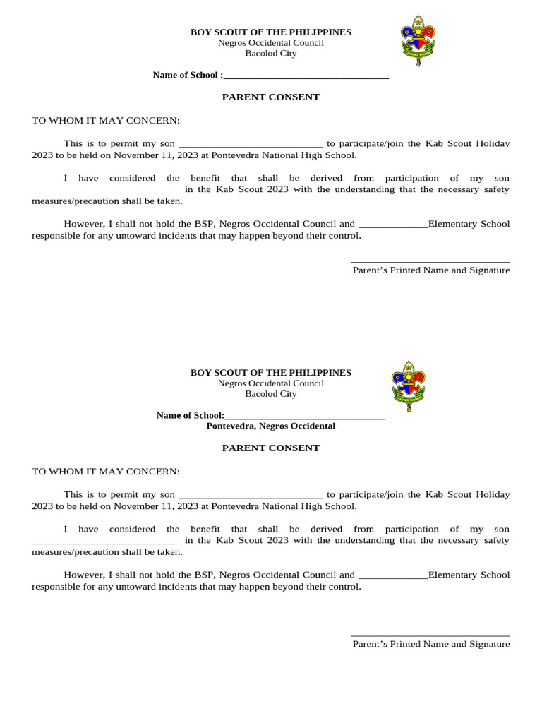 Parent Consent for Kab Scout 2023 | PDF