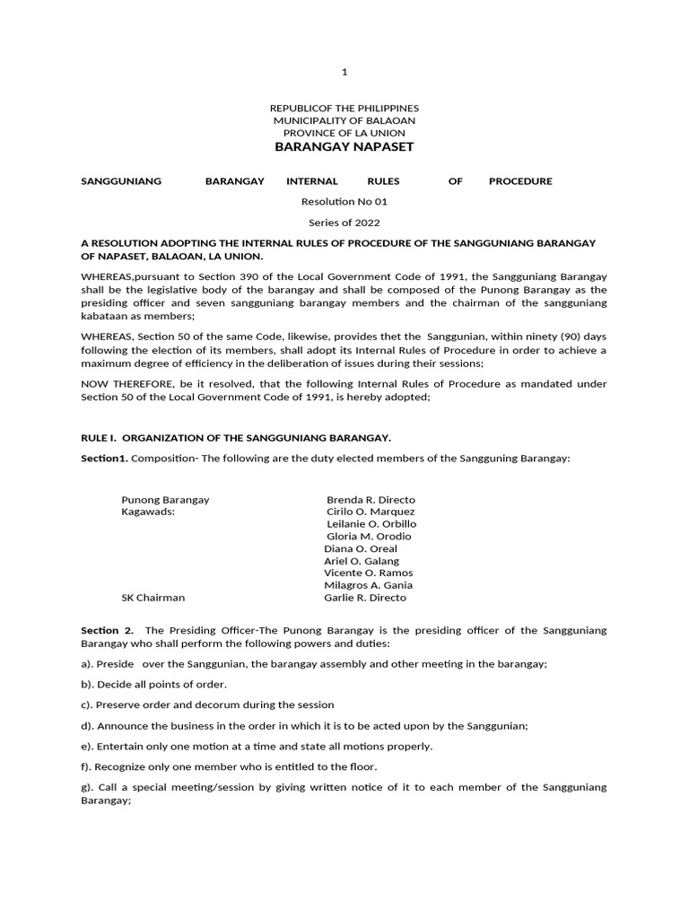 Internal Rules of Procedure | PDF | Quorum | Meetings
