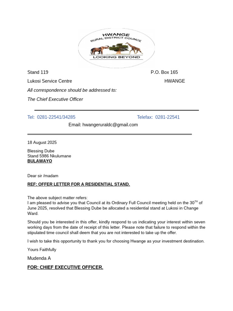Offer Letter Blessing Dube | PDF