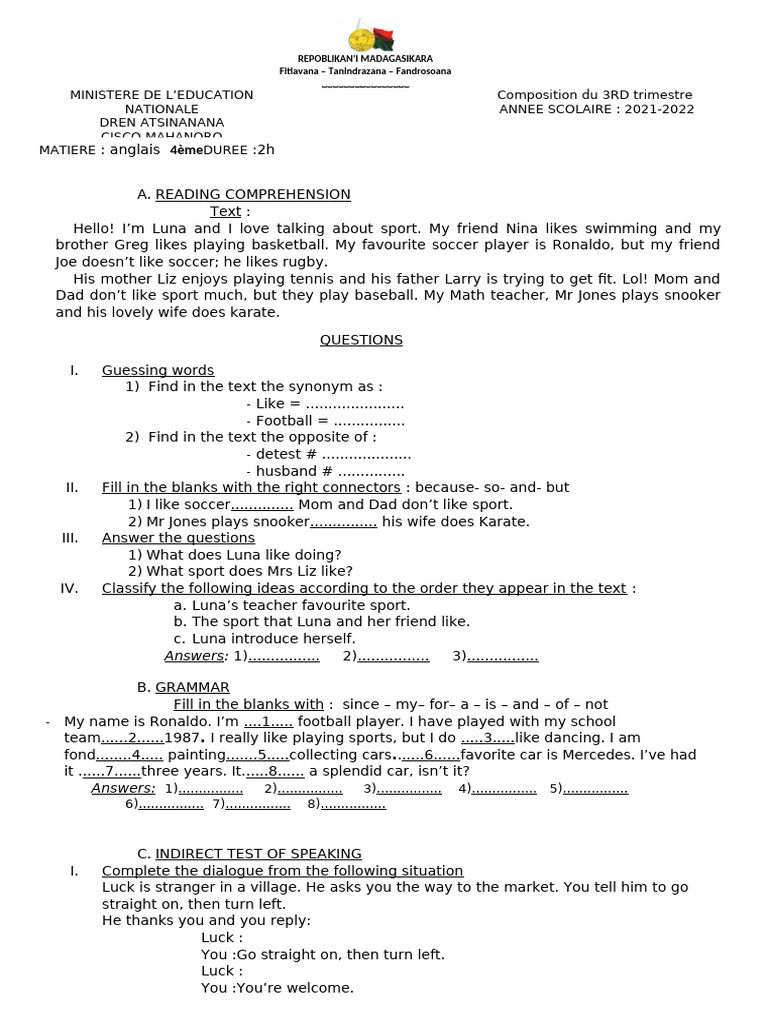 English Exam: 4th Grade Composition | PDF | Chess Openings | Chess