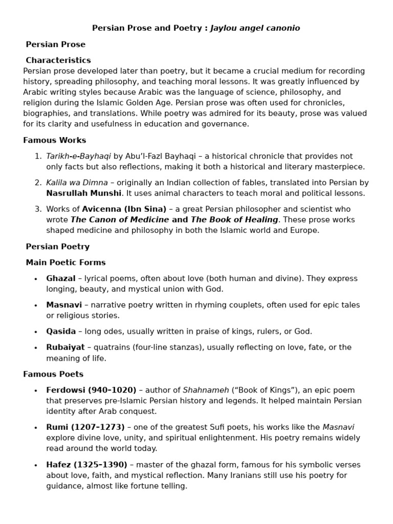 Weldel Handout | PDF | Persian Literature | Poetry