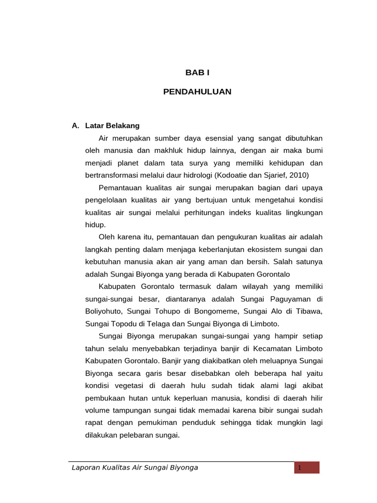 Pemantauan Kualitas Air Sungai Biyonga | PDF