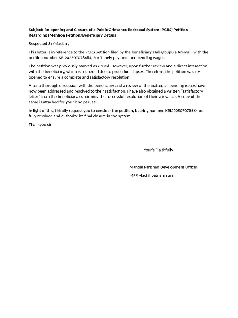 Reopening PGRS Petition KRI202507078684 | PDF