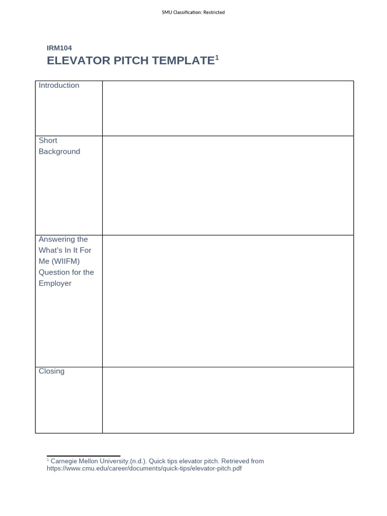 Elevator Pitch Template Guide | PDF