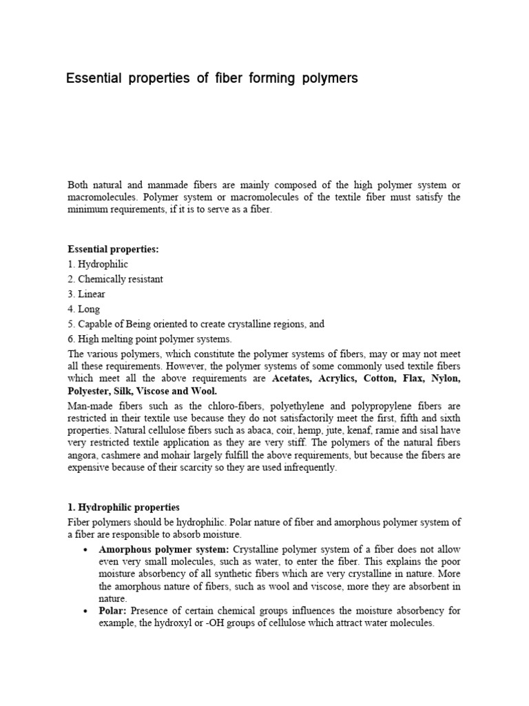 Key Properties of Fiber-Forming Polymers | PDF | Polymers | Textiles