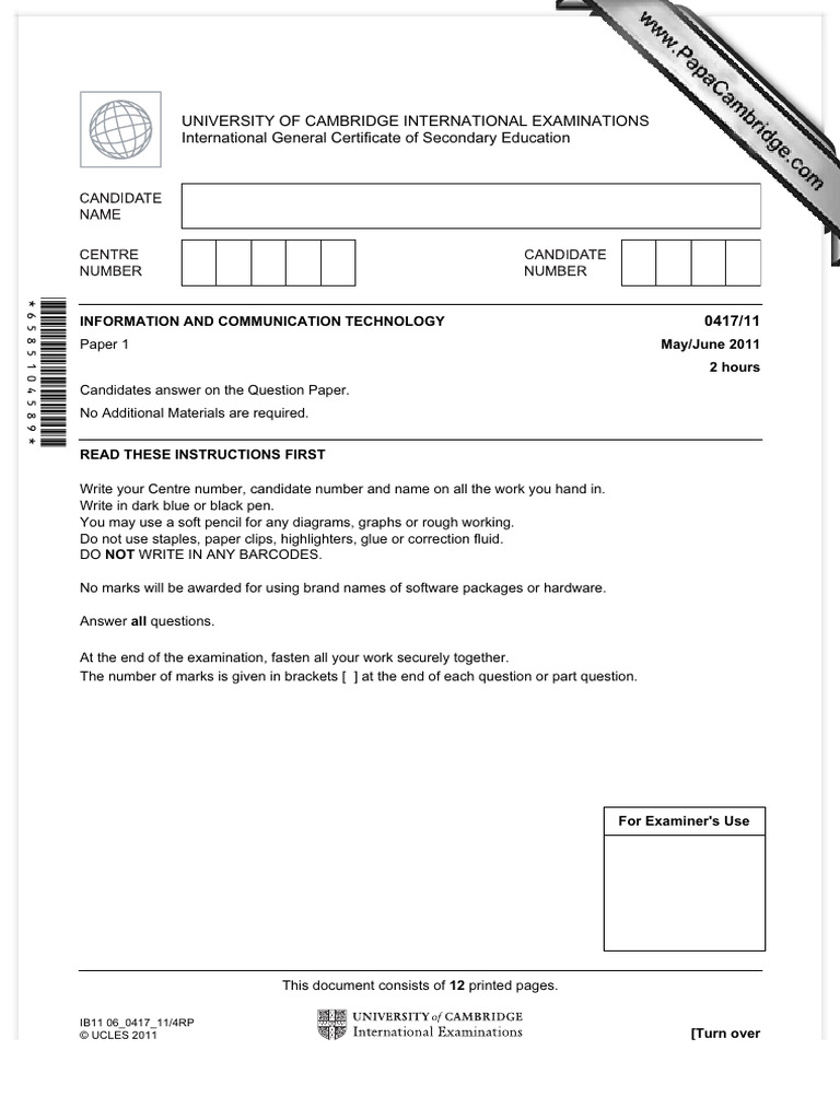 IGCSE ICT Exam Paper 0417/11 Guide | PDF | Icon (Computing) | Wireless Lan
