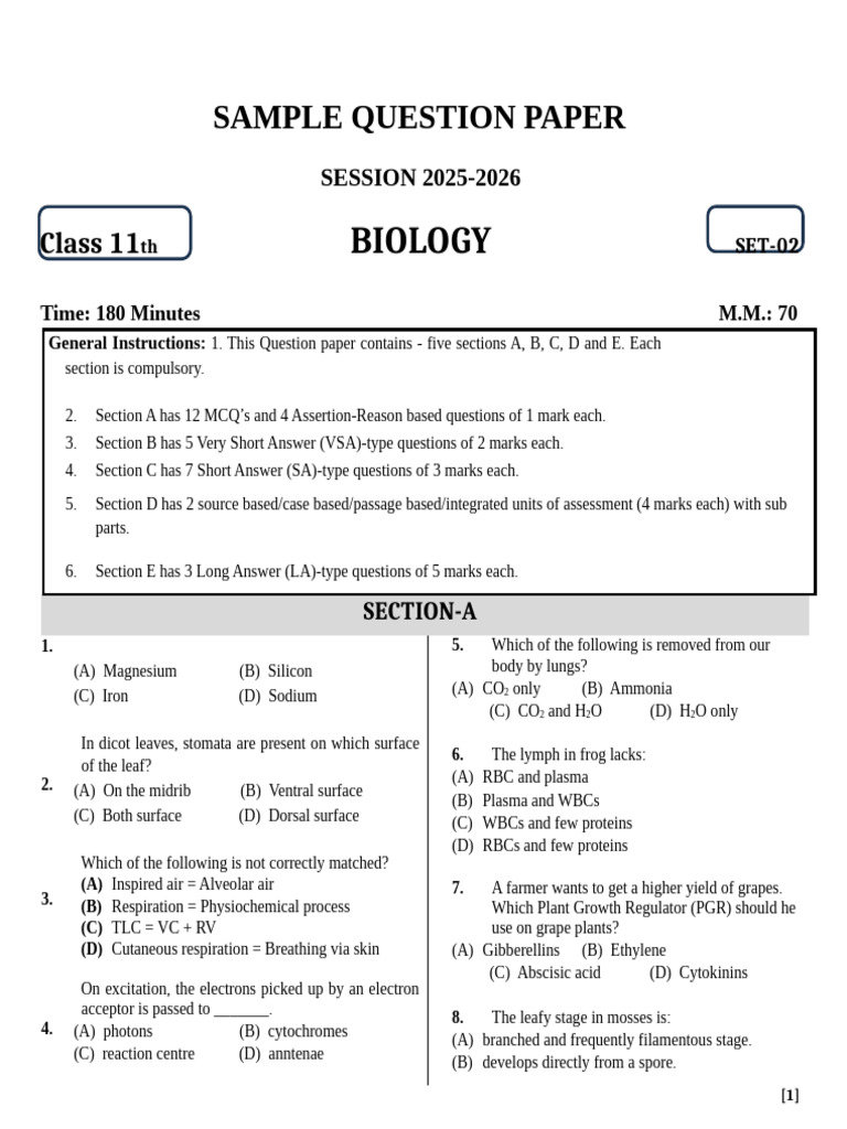 Class 11th Paper | PDF | Fungus | Flowers