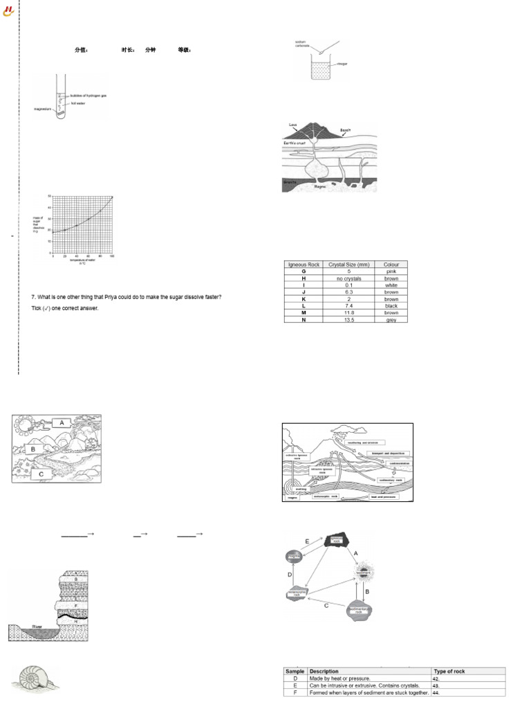 Grade 6 Science Practice Paper | PDF | Rock (Geology) | Sedimentary Rock