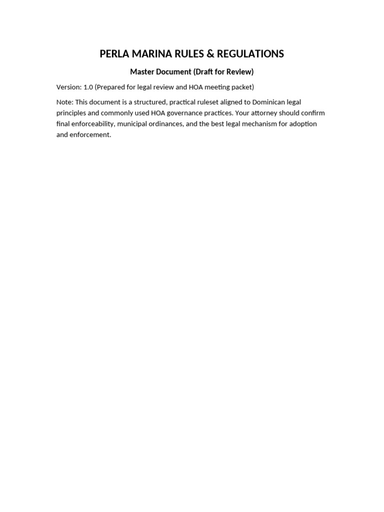 PerlaMarina Rules Regulations Master Draft | PDF | Waste | Municipal ...