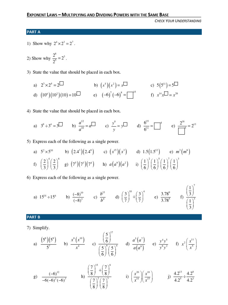 Exponent Laws: Multiplying & Dividing Powers | PDF | Numbers | Mathematics